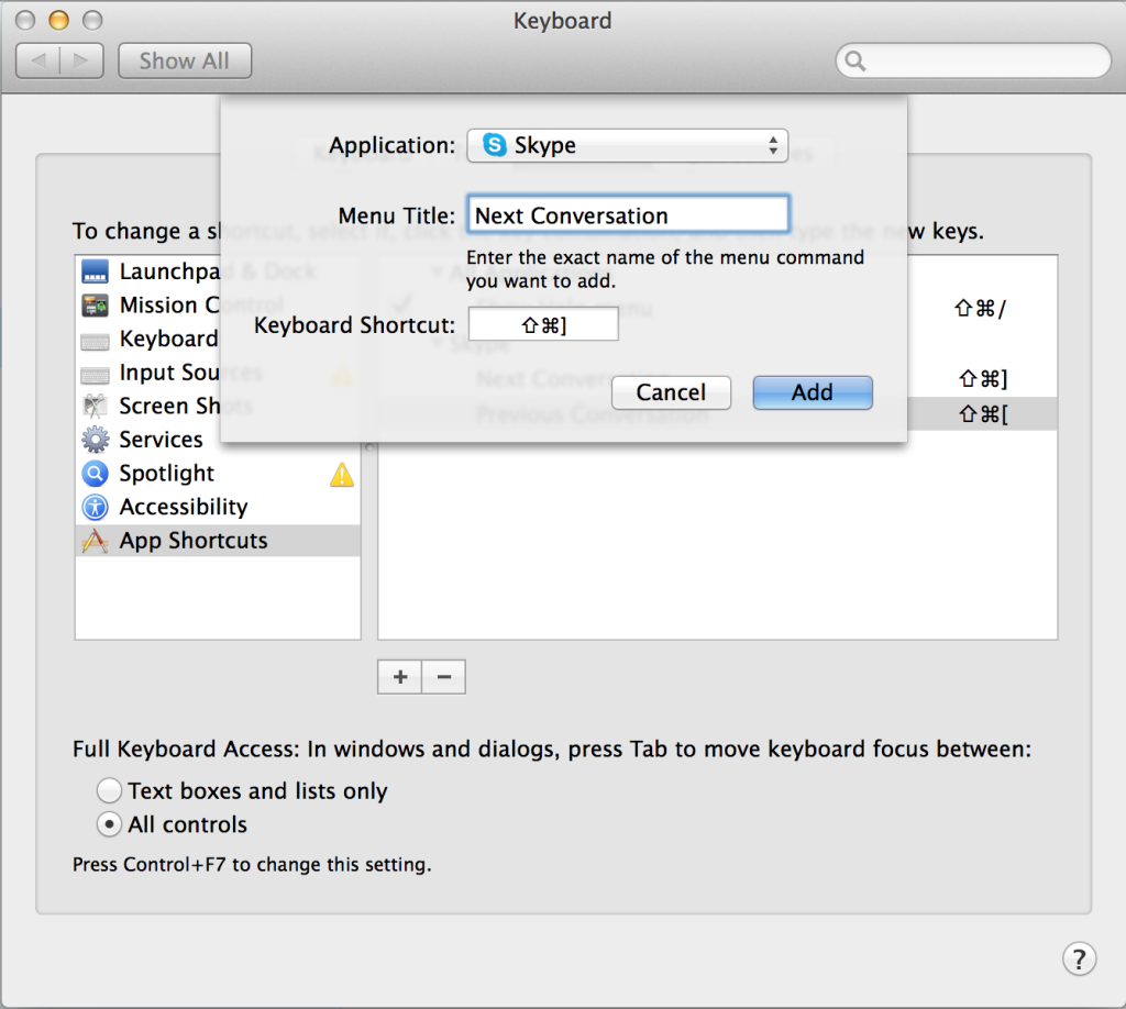Changing keyboard shortcuts for OS X apps • Aaron Gray